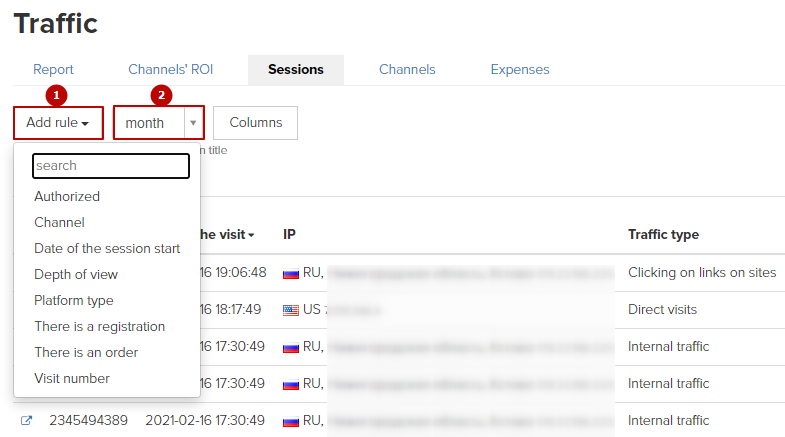 Sessions and Filtering. Help center